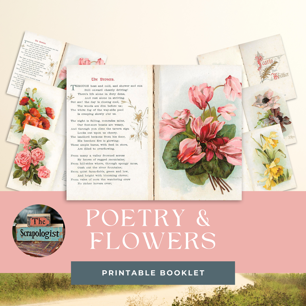 Poetry and Flowers Junk Journal Kit, Poems by John Greenleaf Whittier ...