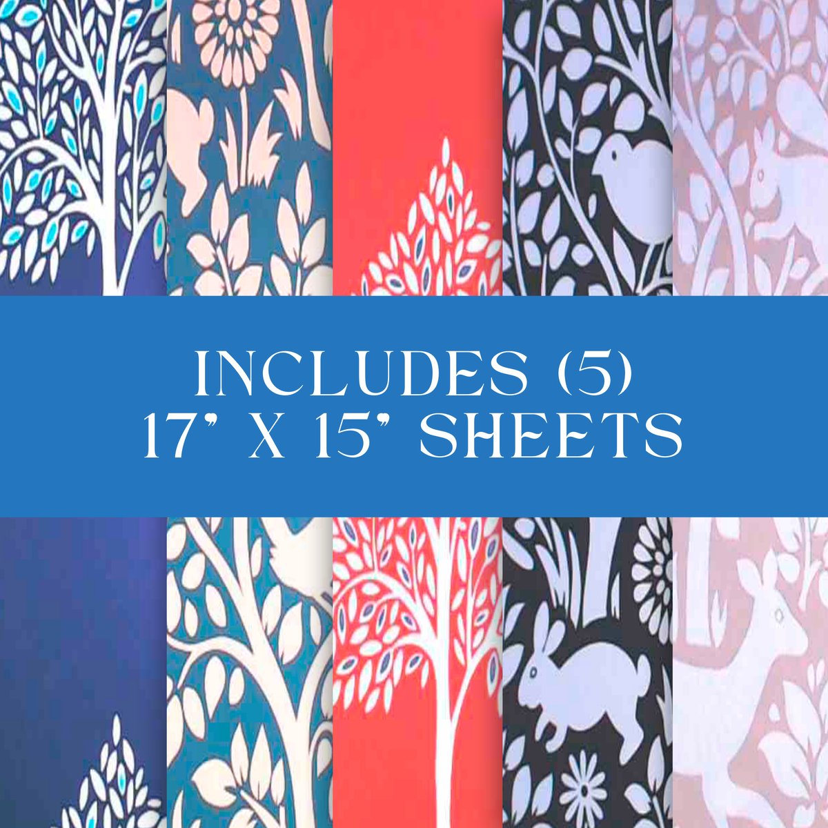 Meadow Forest & Fauna, Unpasted Wallpaper Sample Sheets - set of 5 for ...